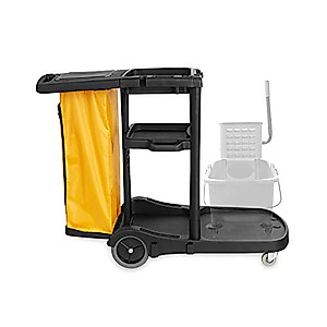 Dryser Commercial Janitorial Cleaning Cart on Wheels - Black Housekeeping Caddy with Cover, Shelves and Vinyl Bag