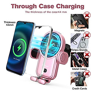Wireless Car Charger, 15W Auto-Clamping Car Charger Mount, Air Vent Car Charging Holder for iPhone 14/14 Pro/13/13 Pro /12/12 Pro/ 11/11 Pro/Xr/Xs/X/8, Samsung S22/ S21/S20 (Pink)