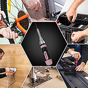 VIGRUE 19-in-1 Ratchet Screwdriver Set, S2 professional-grade Multi-Bit Screwdriver, Multi-purpose Magnetic Precision Driver High- Strength Bits, Slotted/Philips/Pozi/Torx/Hex Best Tool Gift for Man