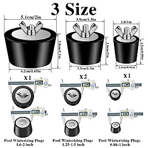 4 Pack 3 Size Pool Return Plugs Pool Skimmer Plug, Pool Winterizing Plug Pool Plugs with Stainless Steel Screw for Inground Pool Above Ground Pool (1 Inch, 1.5 Inch, 2 Inch)