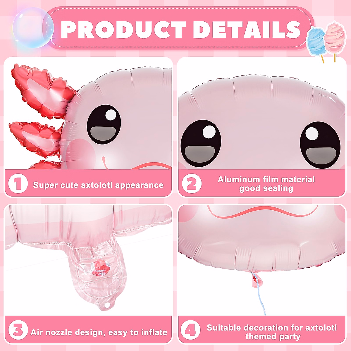 PullCrease 12 Pcs 34 Inch Axolotl Birthday Party Decorations Aluminum Foil Axolotl Balloon Inflatable Axolotl Party Supplies for Axolotl Fans Axolotl Themed Party (Pink)
