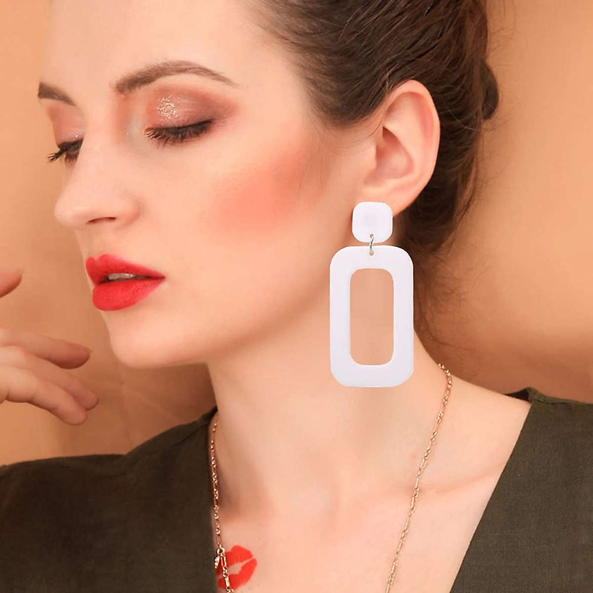 CHUNYANAN Boho Elegant Retro Simple Acrylic White Geometric Square Hollow Earrings for Women White Minimalist Statement Hypoallergenic Drop Earrings (White Hollow Earrings)