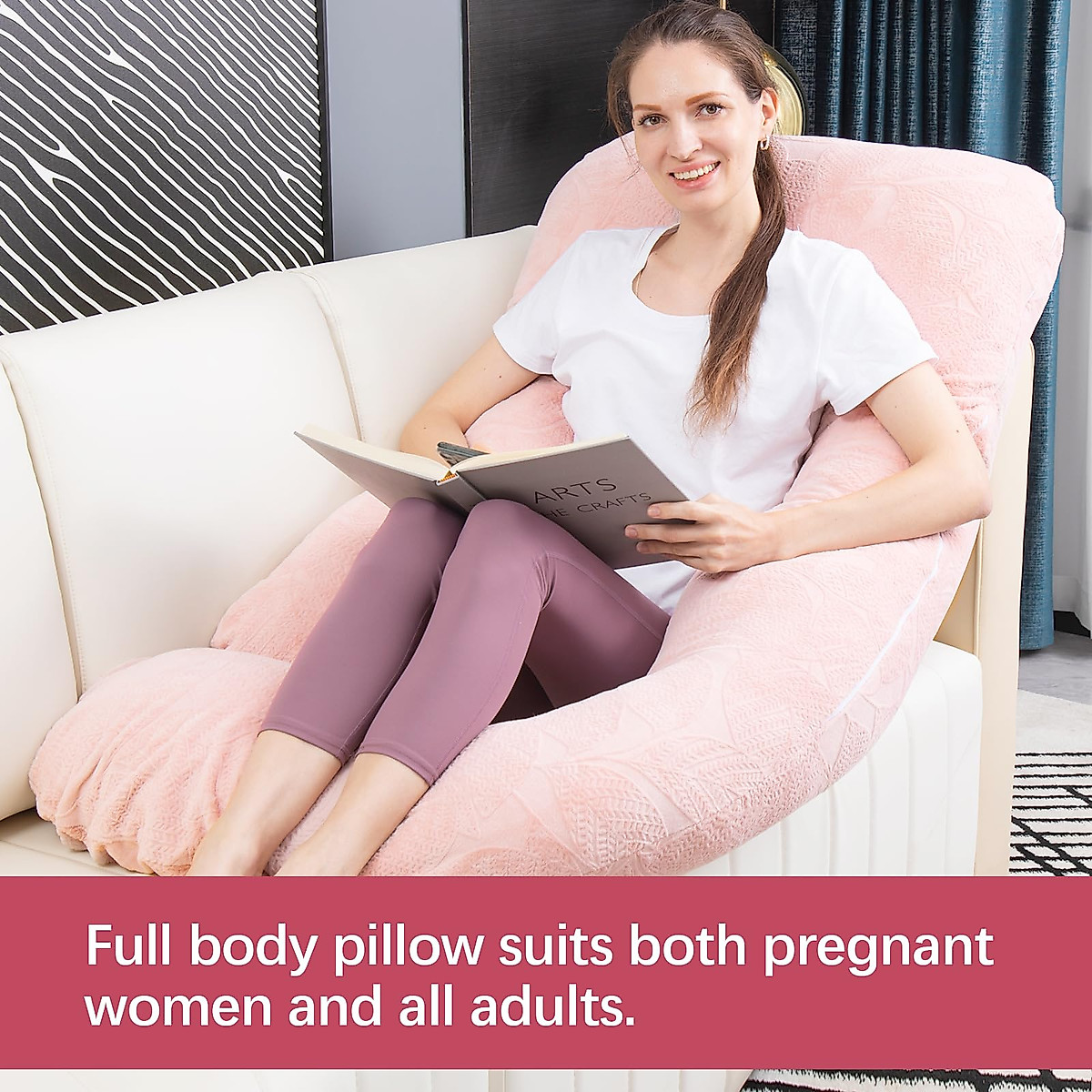 MOON PINE Pregnancy Pillow, U Shaped Full Body Pillow for Maternity Support, Sleeping Pillow with Cover for Pregnant Women (Dusty Pink)