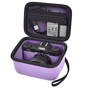 Vlogging Camera Case Compatible with brewene/for Femivo/for KVUTCIEIN/for Duluvulu 4K 48MP Digital Cameras for Youtube. Vlog Camera Carrying Storage for Lens, Cable and Other Accessories - Purple