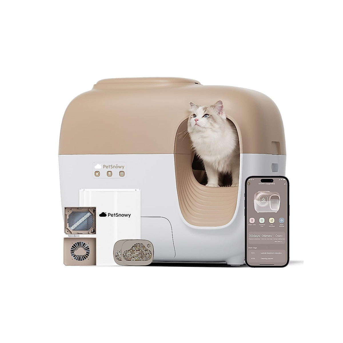 PetSnowy (2024 Premium Version) Snow+ Automatic Cat Litter Box Self Cleaning Litter Box - Less Smell, Minimal Tracking