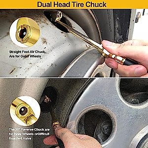 GODESON Heavy Duty Dual Head Air Chuck,Closed Ball Tire Chuck with 1/4 Inch Female NPT and Two Standard Male Quick Plug, Tire Air Fill Kit for Tire Inflator Gauge and Air Compressor