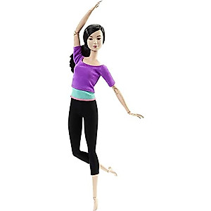 Barbie Made to Move Posable Doll in Purple Color-Blocked Top and Yoga Leggings, Flexible with Black Hair