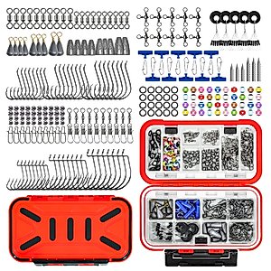 GOANDO 238pcs Fishing Accessories Kit Fishing Tackle Box Including Fishing Hooks Fishing Weights Beads Split Shot Fishing Gear for Bass Trout Salmon Fishing Gifts for Men