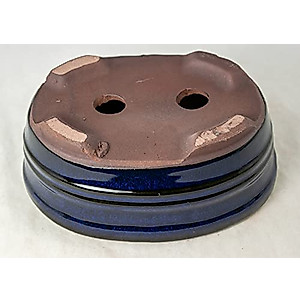 Oval Shohin Bonsai Pot, Cactus & Succulent Planter + Mesh 6"x 4.5"x 2.5" - Blue Stain Glazed