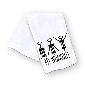 Handmade Funny Kitchen Towel - 100% Cotton Funny Hand Bar Towels for Wine Lovers, Corkscrew Workout - 28x28 Inch Perfect for Hostess Housewarming Christmas Mother’s Day Birthday Gift (My Workout)