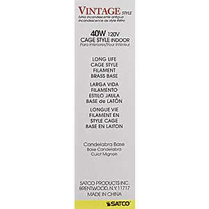 Satco S2420 40 Watt 20 Lumens T9 Incandescent Candelabra Base Soft White 2700K Vintage Cage Gold Coil Design Light Bulb, Dimmable