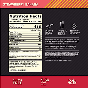 Optimum Nutrition Gold Standard 100% Whey Protein Powder, Strawberry Banana, 5 Pound (Packaging May Vary)