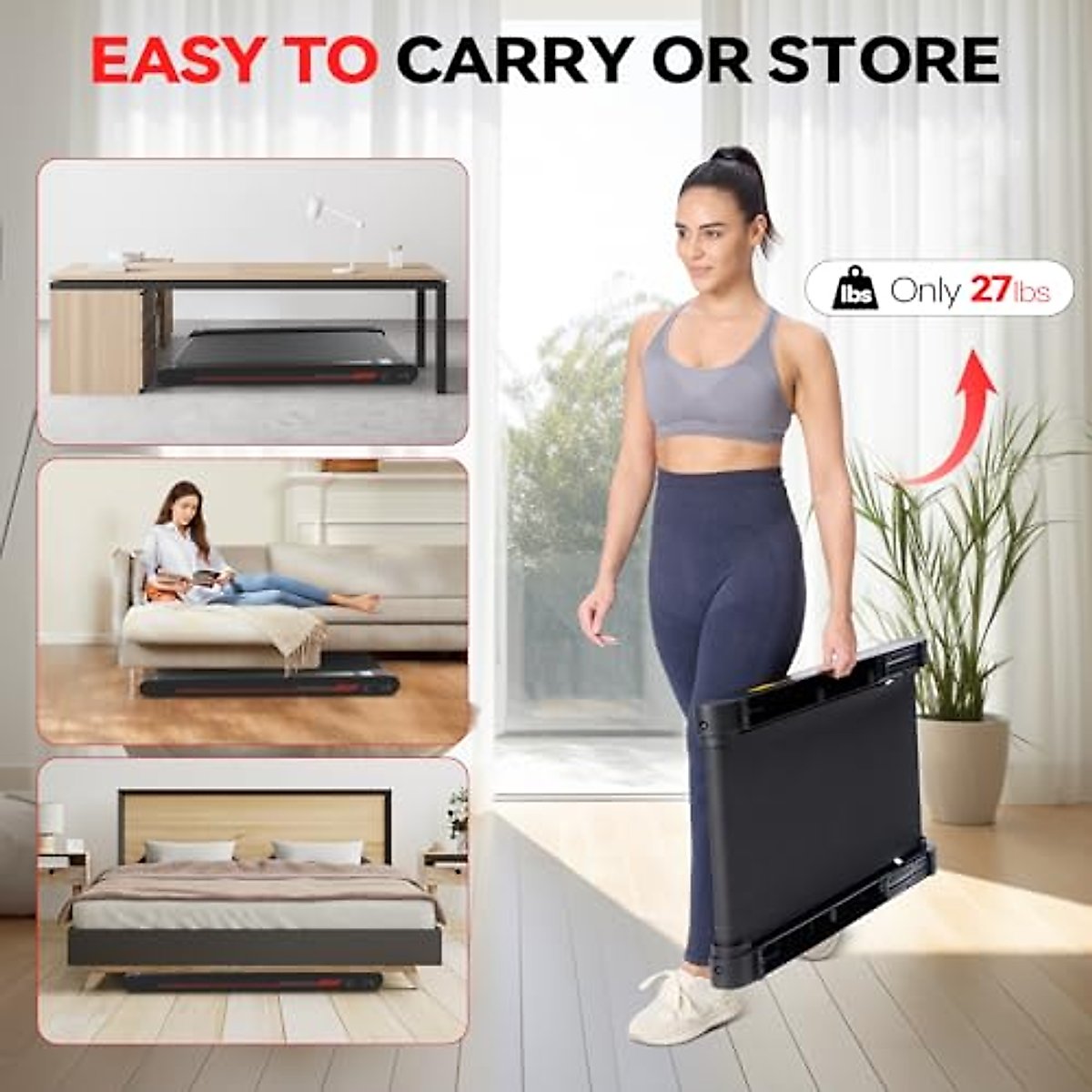 Walking Pad Treadmill with APP, 3 in 1 Under Desk Treadmill, 2.5HP Low Noise Walking Vibration Pad with Remote Control,Portable Treadmill for Home Office, Yellow