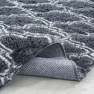 HOMBYS 8x10 Fluffy Area Rug for Living Room Bedroom, Super Soft Geometric Modern Plush Large Play Carpet for Kids, Non-Skid Luxury Fuzzy Décor Shag Feet Mat for Bedside, Grey