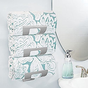 mDesign Plastic Wall Mounted Towel Rack Storage Organizer Holder for Master or Guest Bathroom - Hold Bath, Hand, and Face Towels/Washcloths - Aura Collection - 2 Pack - Gray