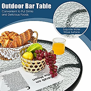 LIRUXUN 3 PCS Outdoor Patio Bar Table Stool Set Height Tempered Glass Top Suitable for Garden, Patio, Poolside, Backyard and More