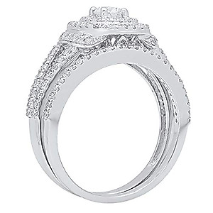 Dazzlingrock Collection 1.00 Carat (Ctw) 14K Round Diamond Ladies Bridal Halo Engagement Ring Set 1 CT, White Gold, Size 7
