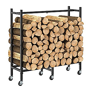 2.6ft Outdoor Indoor Firewood Rack Holder for Fireplace Wood Storage, Firewood Holder with Wheels, Heavy Duty Logs Stand Stacker Holder for Fireplace Metal Lumber Storage Carrier Organizer