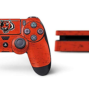 Skinit Decal Gaming Skin Compatible with PS4 Slim Bundle - Officially Licensed NFL Cincinnati Bengals - Alternate Distressed Design
