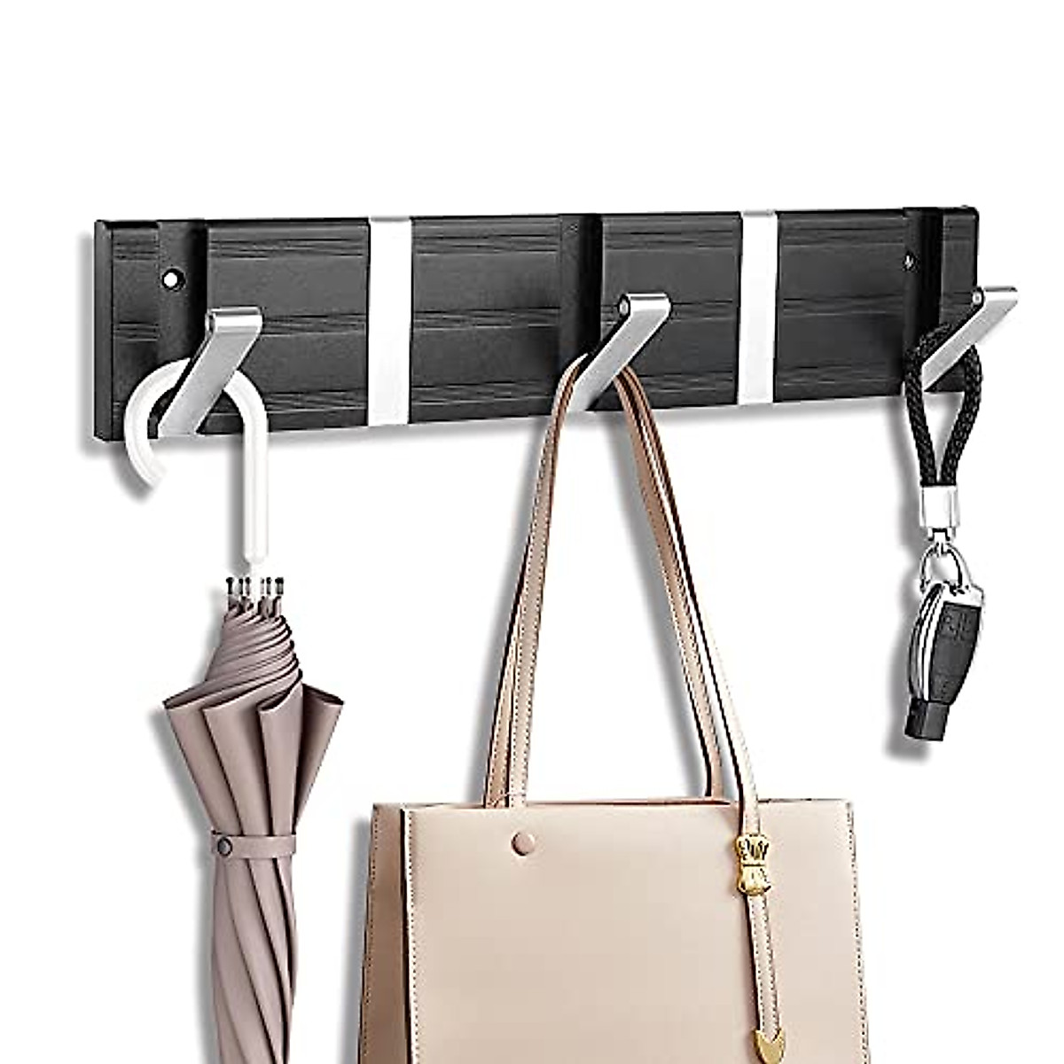 Coat Rack Wall Mount with 5 Retractable Hooks,Modern Space-Saving Coat Hooks Wall Mounted Coat Rack,Wall Coat Rack with Hooks for Hanging Coats,Hats,Scarves,Keys and More(Silver)