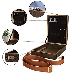 Garhelper Writers Messenger Wood Box,Multi-Function Artist Tool & Brush Storage Box,Retro Walnut Wooden Craft Portable Crossbody Postman Bag with Locking Clasp for creatives architects,Sketcher,Writer