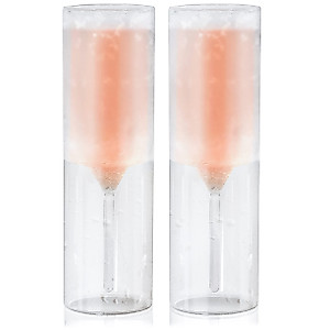 GALVANOX LèVale Gift for Couples (Gift Boxed) Freezable Champagne Flute Glasses - Double Walled Freezer Chilled Stemless Wine Glass with Ice Walls, 7 oz (Gift set of 2)
