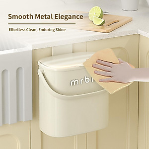 MRBIN Compost Bin Countertop and Hanging Kitchen Trash Can with Lid, Small Metal Dustbin for Food Waste Recycle Indoor, White