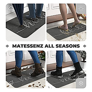 MatEssenz Front Door Mat, Durable Hello Door Mat Outdoor, Resist Dirt Welcome Mat for Shoes Scraper, Low Profile Indoor Door Mats, Doormat for Entrance, Garage, High Traffic Area(17X30, Grey)