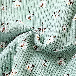 Kids Baby Girl Floral Clothes Set Ruffle Long Sleeve Pullover Tops + Bowknot Pants 2PCS Girls Outfits (Green, 2-3T)