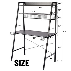 LYNSLIM Gaming Desk – 43” Computer Table for Home Office Gamer Workstation with Storage Shelf,Cup Holder and Headphone Hooks (Black, 43")