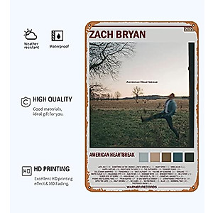 Charcasus Zach Bryan American Heartbreak Metal Tin Sign Album Metal Poster Home Bar Pub Decor Wall Art Print 12 X 8 Inch