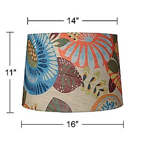 Set of 2 Tapered Drum Lamp Shades Multi Color Tropic Abstract Floral Medium 14" Top x 16" Bottom x 11" Slant Spider with Replacement Harp and Finial Fitting - Springcrest