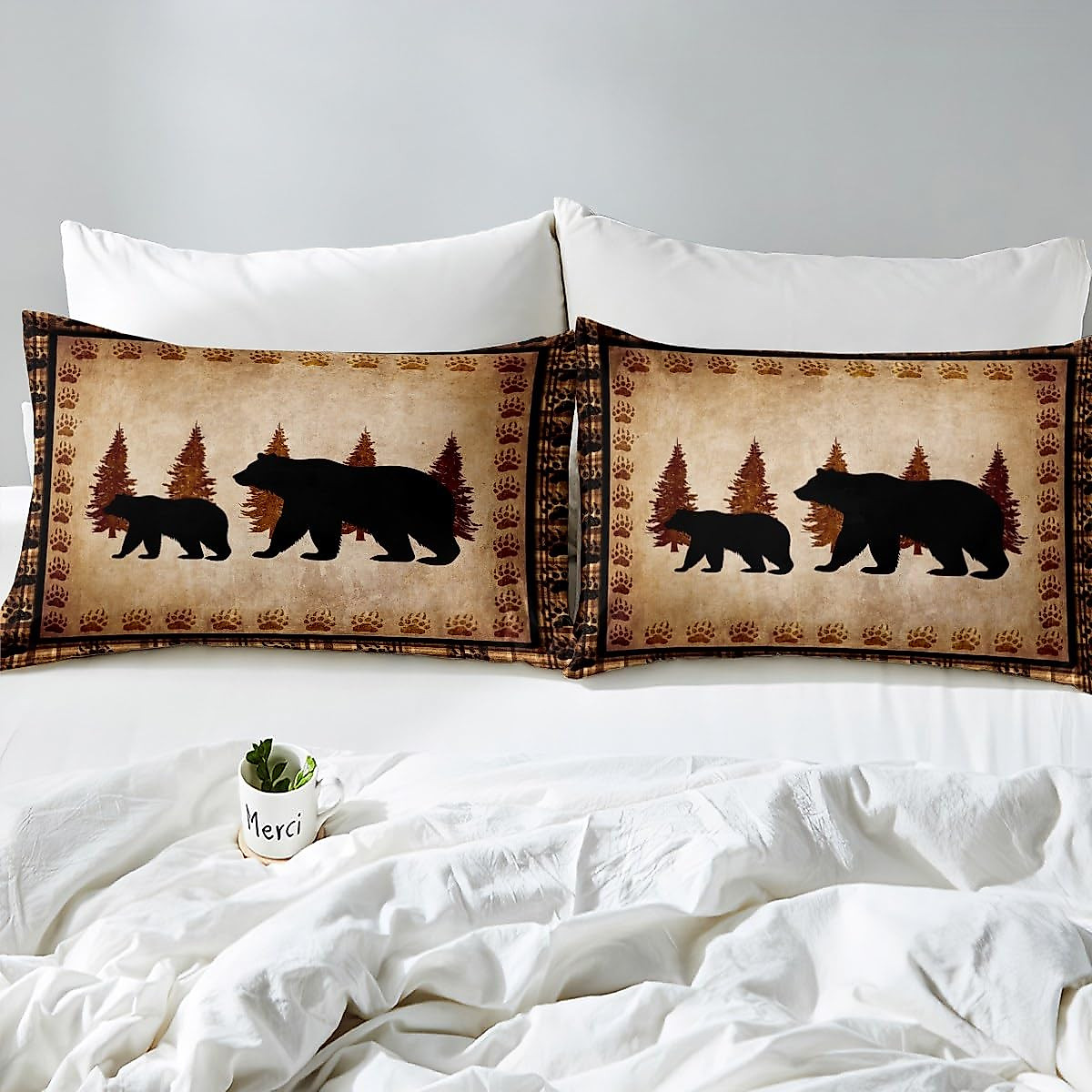 Feelyou Kids Bear Comforter Set Rustic Cabin Country Bedding Set Twin Size for Boys Girls Teens Rust Bear Comforter Wild Animal Brown Duvet Set with 1 Pillow Case