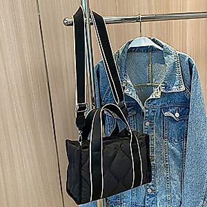 AZURAOKEY Puffer Tote Bag for Women, Fashion Crossbody Bags Cotton Padded Shoulder Crossbody Bag Quilted Hit Color Portable Zipper Autumn Winter Purse for Office Travel-Black