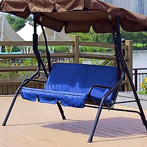 Oumefar Swing Cushion Cover, 3 Seater Chair Cushion Replacement Outdoor Swing Seat Outdoor Bench Cushions Outdoor Bench Cushion Cover for Patio Garden Yard(Blue)