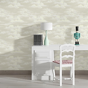 JiffDiff Wallpaper Peel and Stick White Cloud Wallpaper for Bedroom Mural Grey Wallpaper 17.3" x 118" Self Stick Neutral Wallpaper Modern Abstract Wallpaper