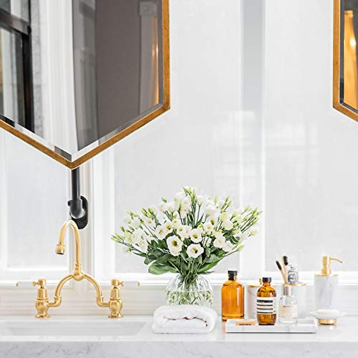 Bathroom Soap Dispenser Set - Bathroom Toothbrush Holder Set, Marble Bathroom Accessories, Gold Bathroom Accessories, Farmhouse Bathroom Decor, Gold Soap Dispenser, 5 Piece Bathroom Accessories Set