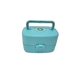 Flatbush Goods Kids Wheat Straw 2 layer Bento Lunch Box with Handle, 3 Compartments, 2 Utensils, and 2 Leakproof Cups, Eco-Friendly, Sustainable and Dishwasher Safe (Blue)