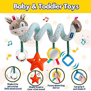 Baby Car Seat Toys Activity Stroller Toy for Boys Girls 0 3 6 9 10 12 Months, Spiral Hanging Plush Toys Mobile for Stroller Bassinet Crib Baby Carrier