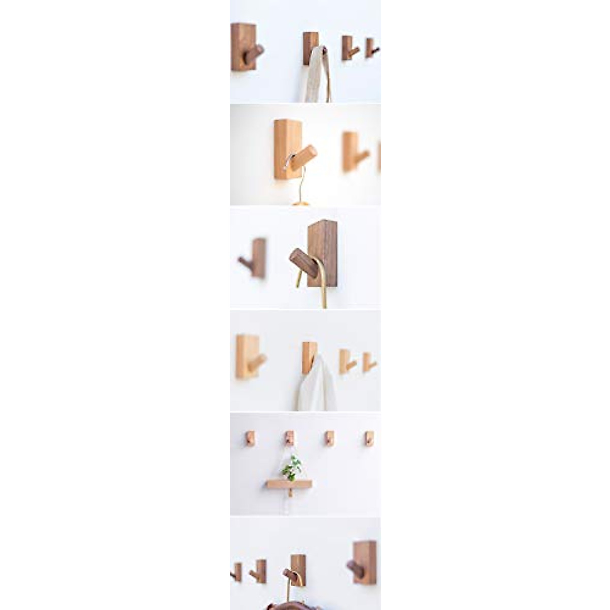 Gullor 2 PCS Natural Wooden Coat Hooks, Wall Mounted Wall Hook Rack, Decorative Craft Clothes Hooks - Black Walnut