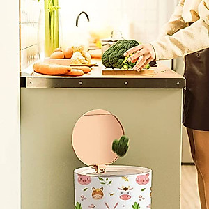 Round Trash Can with Press Lid Seamless with Cute Farm Animals Bunny Cow Pig and Horse Funny Spring Small Garbage Can Trash Bin Dog-Proof Trash Can Wooden Legs Waste Bin Wastebasket 7L/1.8 Gallon