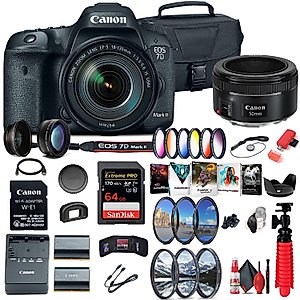 Canon EOS 7D Mark II DSLR Camera with 18-135mm f/3.5-5.6 is USM Lens & W-E1 Wi-Fi Adapter (9128B135) + Canon EF 50mm Lens + 64GB Card + Color Filter Kit + Case + More (Renewed)