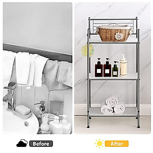 MallBoo 3-Tier Metal Freestanding Storage Shelf,Standing Bathroom Shelves with 3 x PP Shelf Liners and 4 x Hooks for Laundry Kitchen Office (Grey)