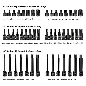 CASOMAN 84 Pieces 3/8" Dr. Master Hex Bit Impact Socket Set, CR-MO, SAE/Metric, Impact Grade, 3/8" Drive Allen Bit Socket Set