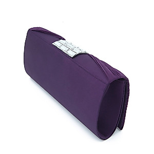 Elegant Pleated Satin Flap Crystal Rhinestones Clutch Evening Bag, Purple