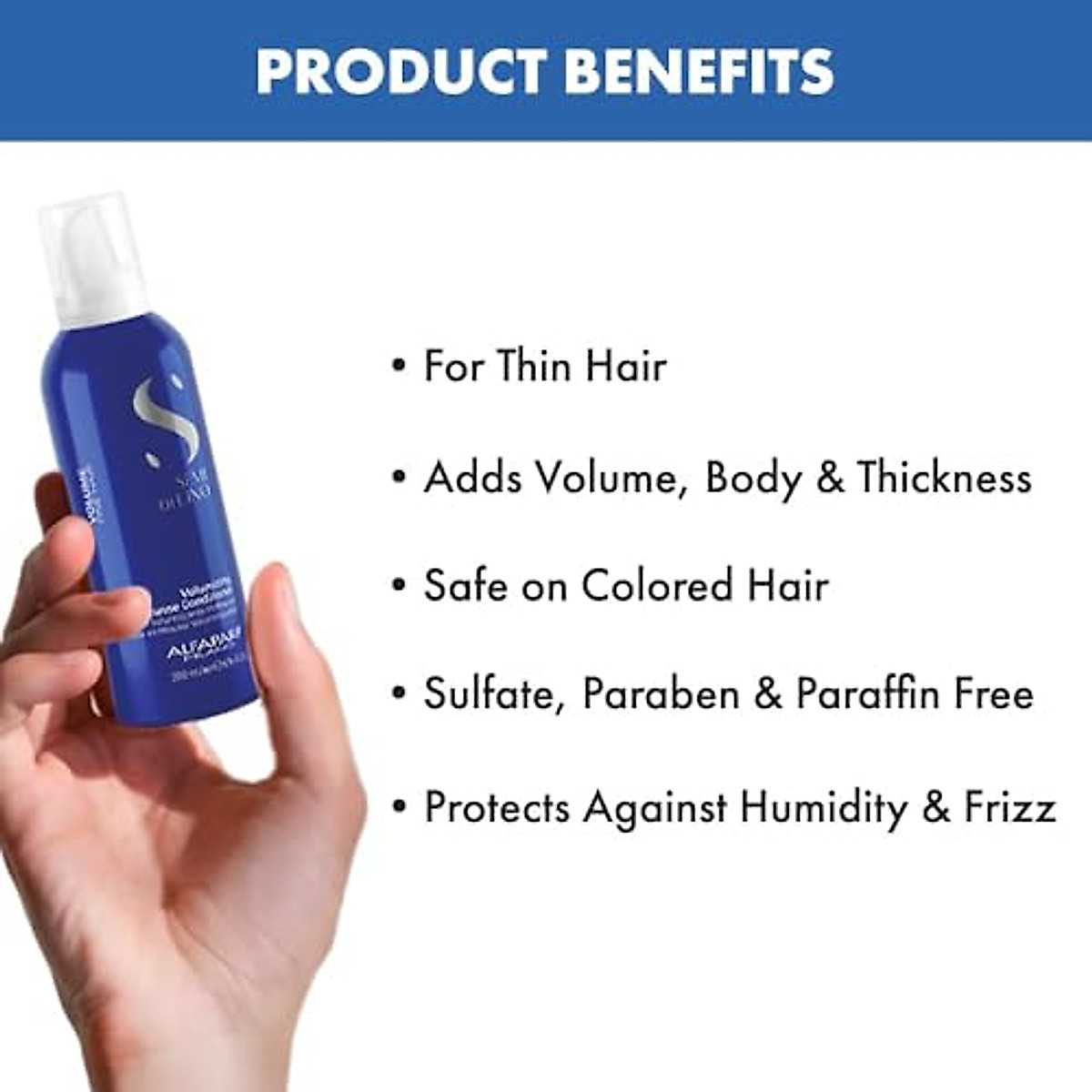 Alfaparf Milano Semi Di Lino Volume Mousse Conditioner for Fine Hair - Anti Frizz Hair Conditioner to Add Volume & Body - Hair Thickening Foam - Sulfate Free & Professional Salon Quality (6.76 Fl Oz)