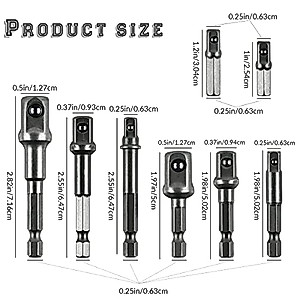 8 Pcs Drill Bit Adapter Impact Grade Socket Adapter Set Hex Shank Drill Nut Driver Bit Set Sizes 1/4", 3/8", 1/2-Inch for Screwdriver, Cordless Drill, Power Drill