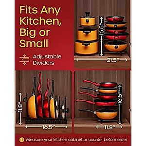 MUDEELA Pots and Pans Organizer for Cabinet Pan Organizer Rack for Cabinet with 3 DIY Methods, Adjustable Pot Organizer Rack with 8 Tiers, Pan Pot Rack for Kitchen Organization and Storage