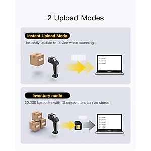 Inateck Bluetooth Barcode Scanner, 2D 1D Wireless Handheld Scanner, QR Code Scanner, Equipped with a Touchscreen and Smart Base, CMOS+CCD Dual modules, Larger scanning Range, Supports app SDK, P8.