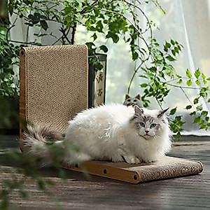 FUKUMARU Cat Scratcher, 26.8 Inch L Shape Cat Scratch Pad Wall Mounted, Cat Scratching Cardboard with Ball Toy for Indoor Cats, Large Size